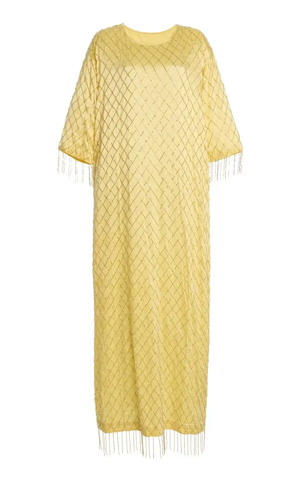 ZANKOV Fringed Silk Dress - Yellow