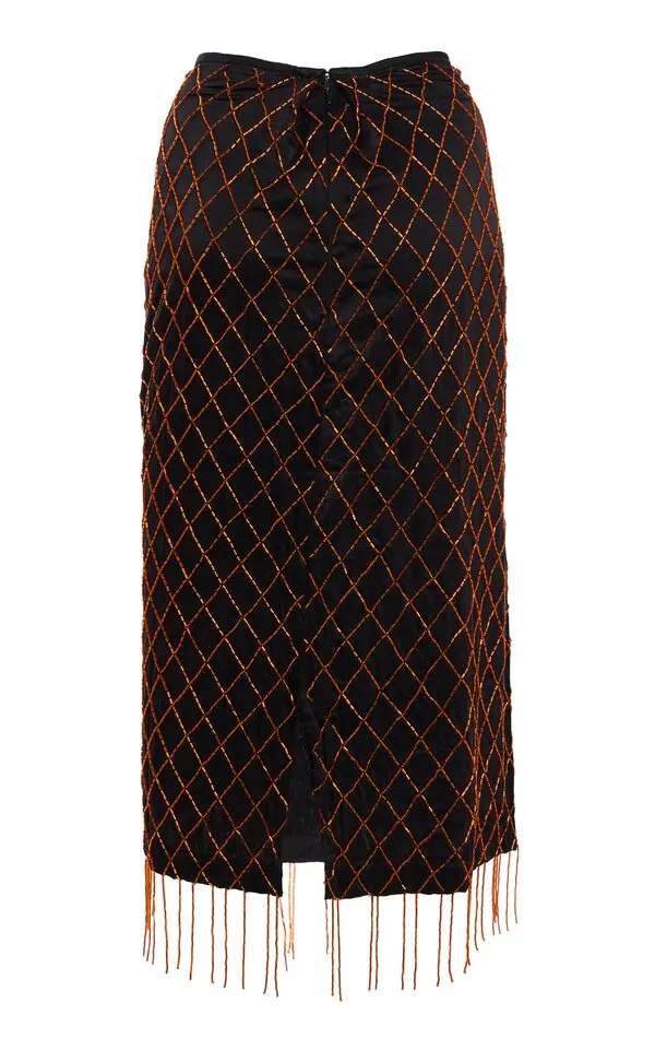 ZANKOV Fringed Silk Midi Skirt