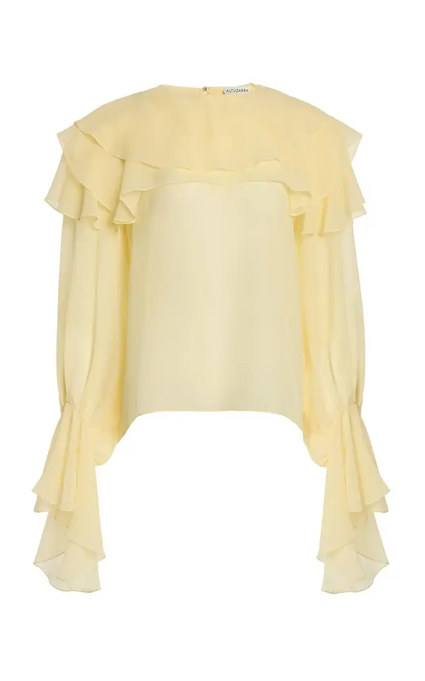 Altuzarra Blackbird Ruffled Silk Top - Yellow