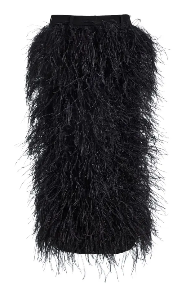Michael Kors Feathered Virgin-wool Midi Skirt - Black