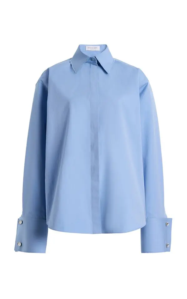 Michael Kors Frayed Cotton Button-down Shirt - Light Blue