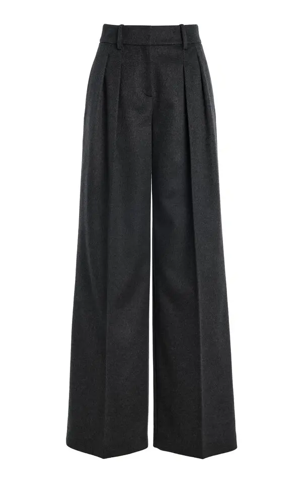Michael Kors Pleated Cashmere Wide-leg Pants - Dark Grey