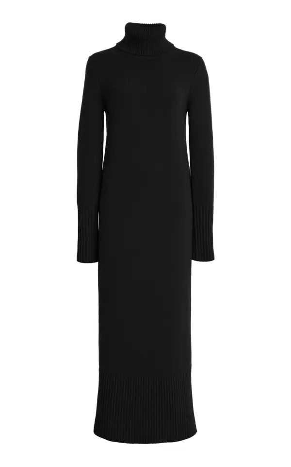 Michael Kors Turtleneck Merino-wool Midi Dress - Black