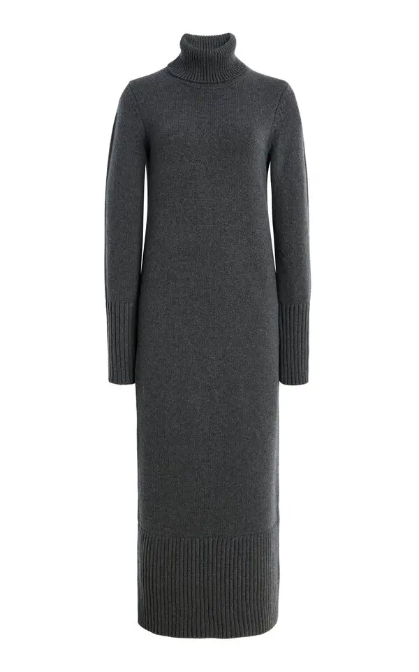 Michael Kors Turtleneck Merino-wool Midi Dress - Dark Grey