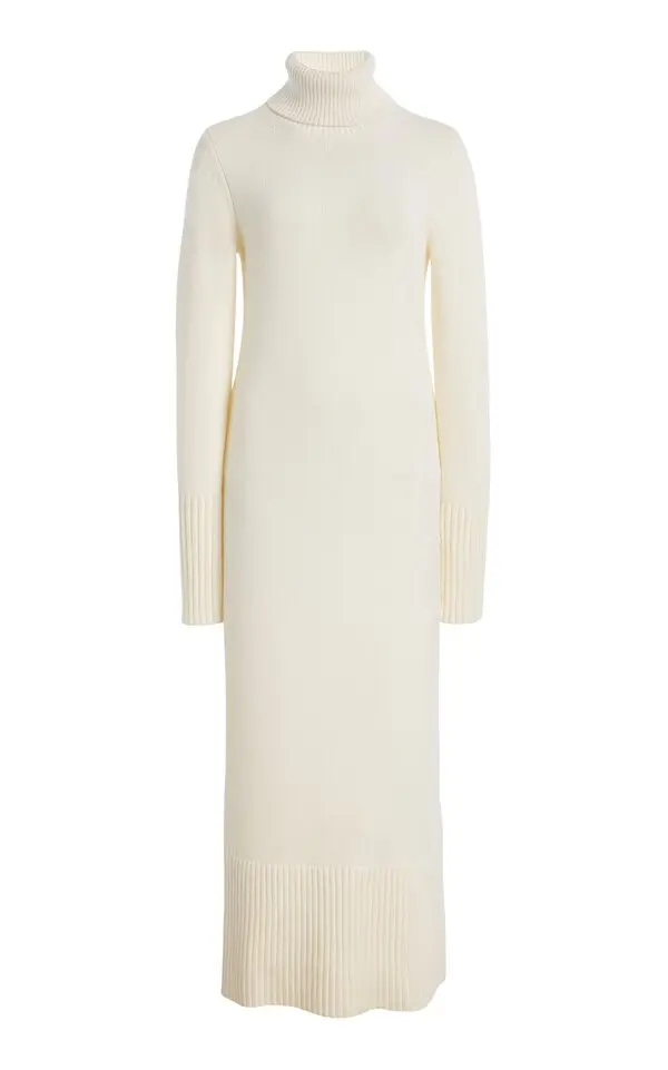 Michael Kors Turtleneck Merino-wool Midi Dress - Ivory