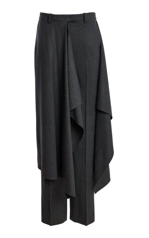 Michael Kors Overskirt-detailed Wool-blend Straight-leg Pants - Dark Grey
