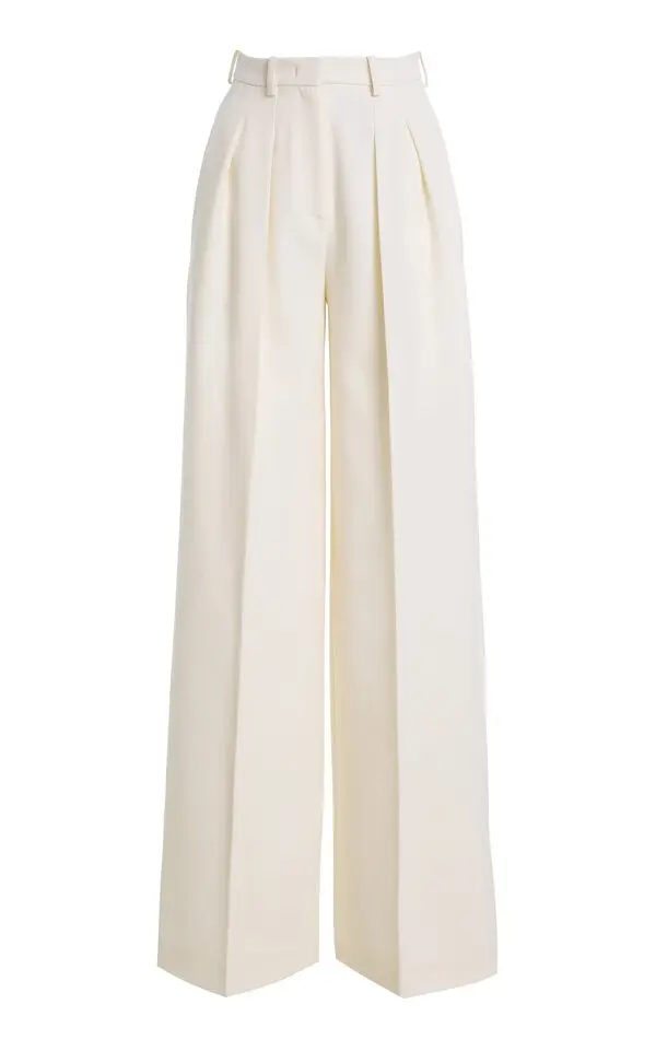 Michael Kors Pleated Virgin-wool Wide-leg Pants - Ivory