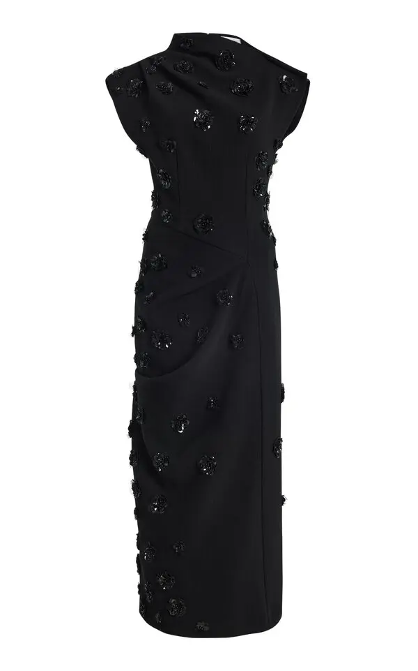 Michael Kors Embroidered Wool-blend Midi Dress - Black