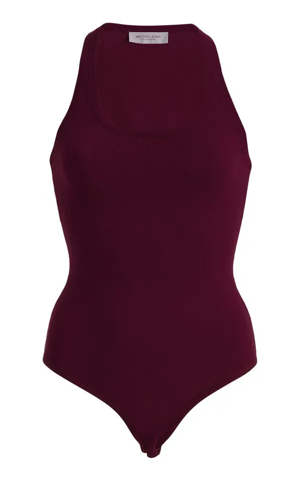 Michael Kors Scoop-neck Cashmere-blend Bodysuit - Burgundy