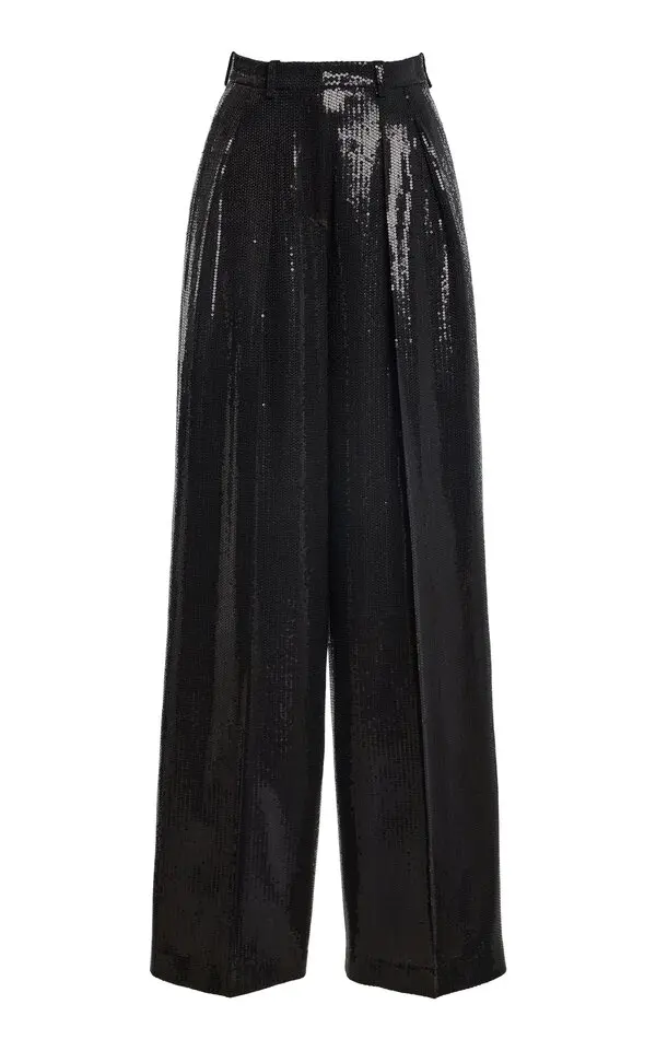 Michael Kors Sequined Pleated Wide-leg Pants - Black
