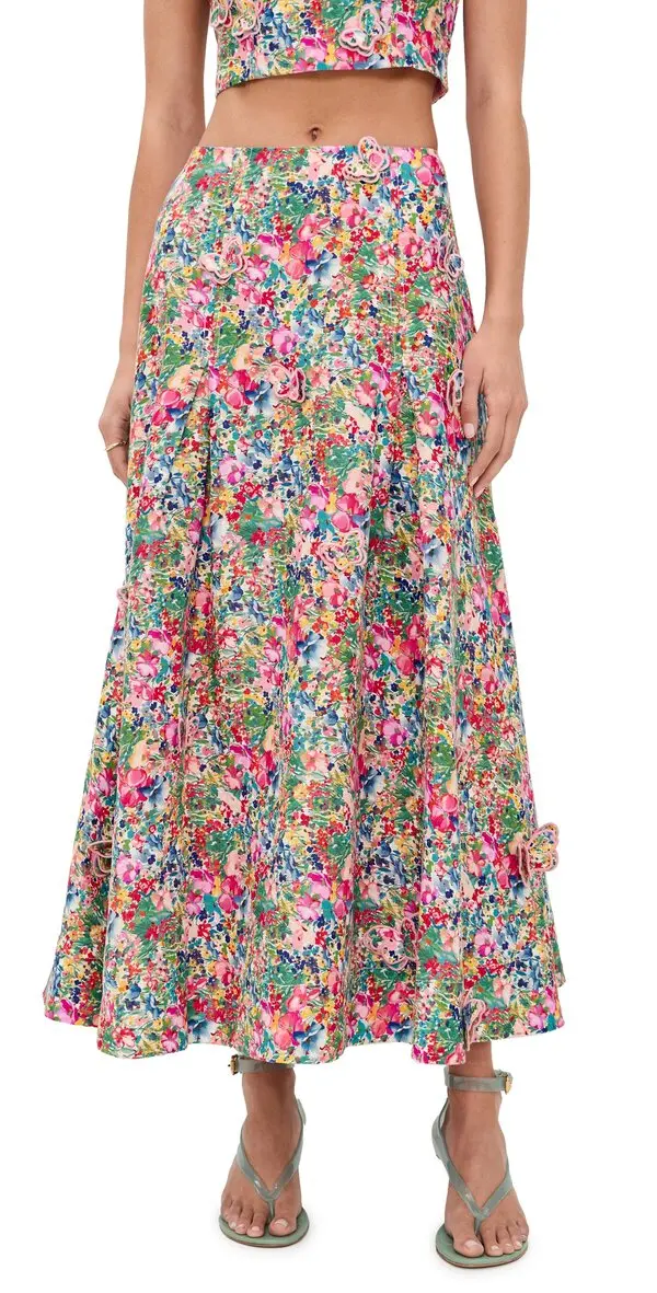 Farm Rio Peasant Floral Butterfly Maxi Skirt - Peasant Floral Off-white