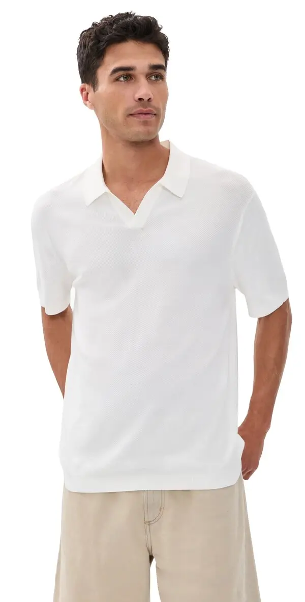 Theory Brenan Johnny Collar Polo In Fine Bilen - White