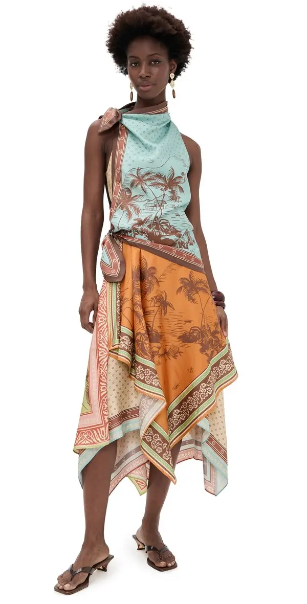 ALEMAIS Alberta Silk Scarf Midi Dress - Multi