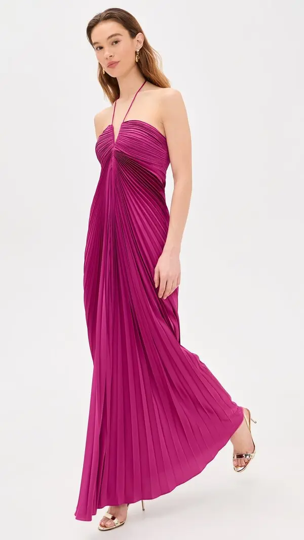 AMUR Pleated Halterneck Gown - Nectar
