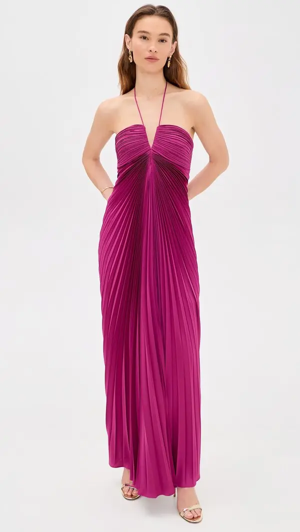 AMUR Pleated Halterneck Gown - Nectar