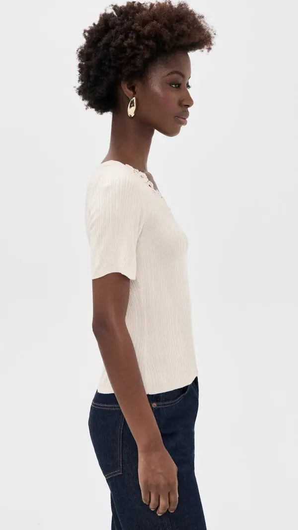 Ulla Johnson Celeste Short Sleeve Knit Top With Lace