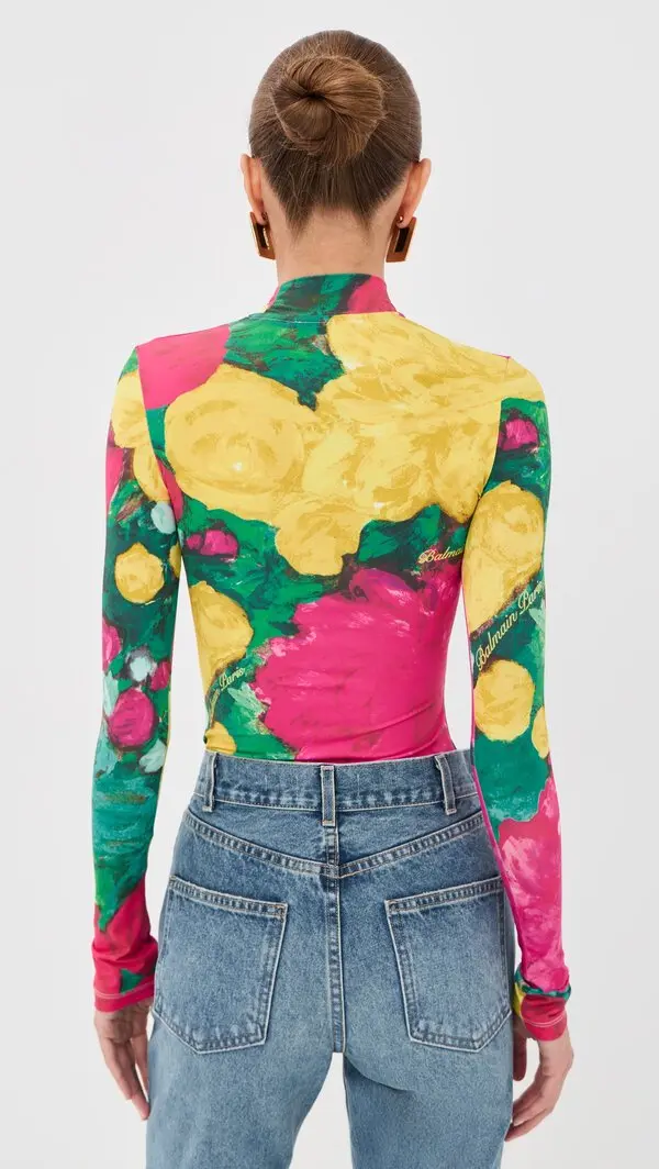 Balmain Second Skin Roses Print Jersey Top