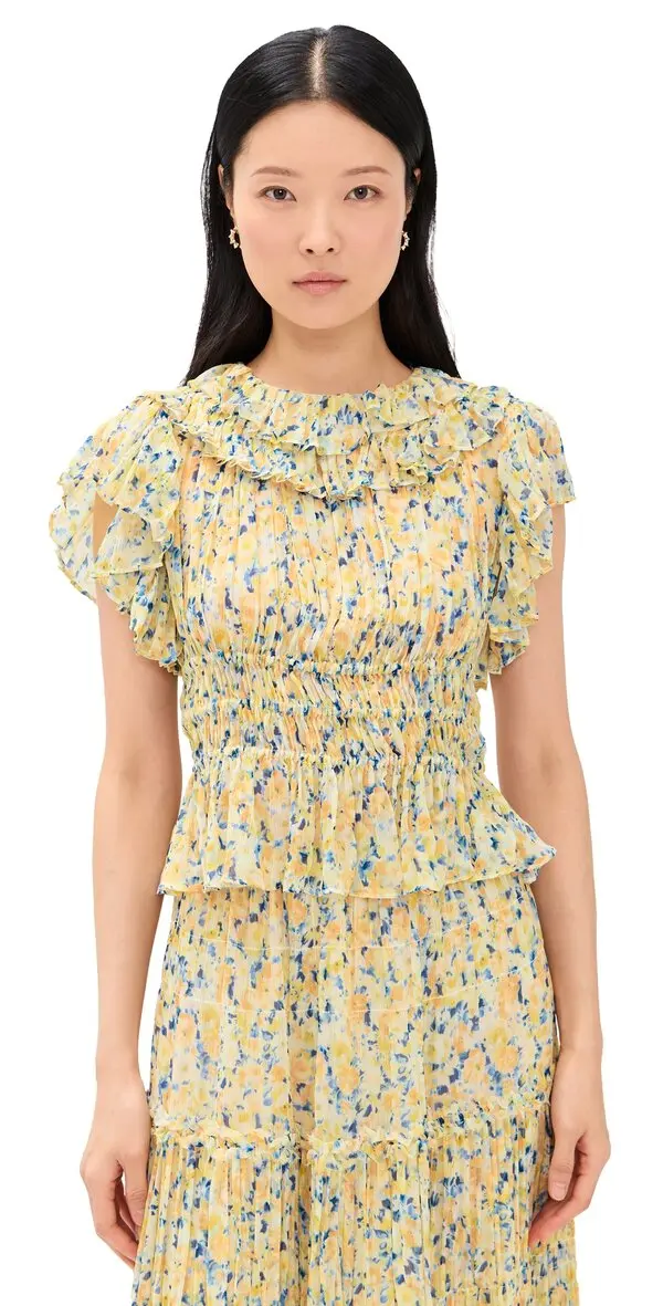Ulla Johnson Athene Short Sleeve Silk Top - Daffodil