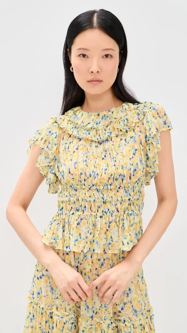 Ulla Johnson Athene Short Sleeve Silk Top