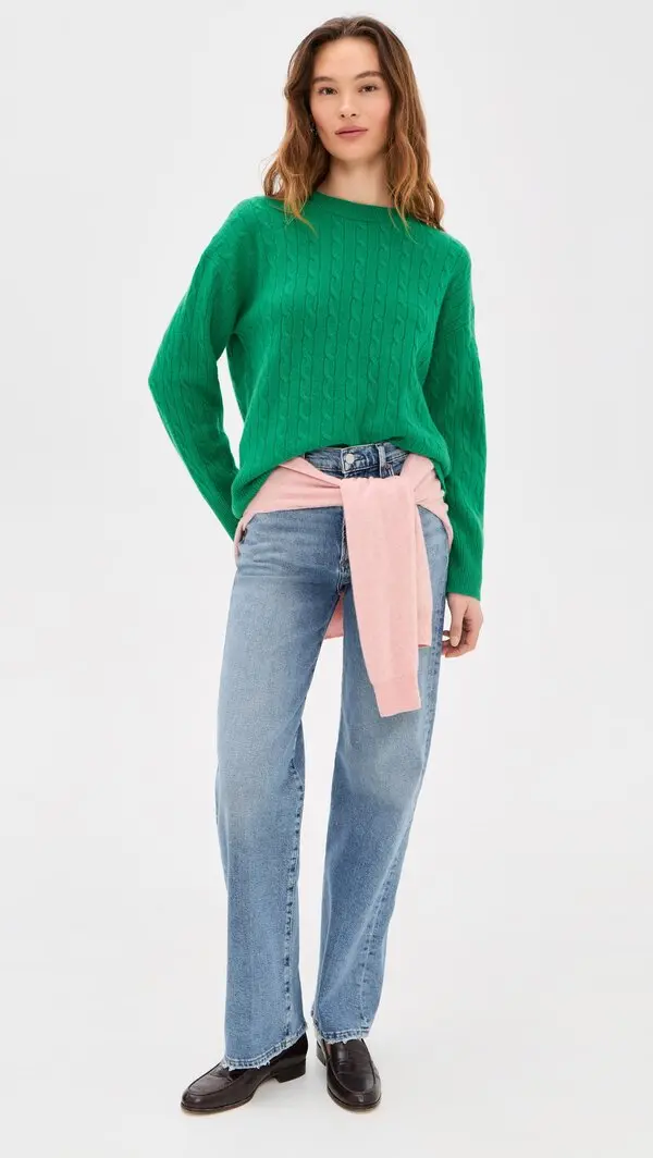ALEX MILL Crew Neck Cable Sweater In Cashmere