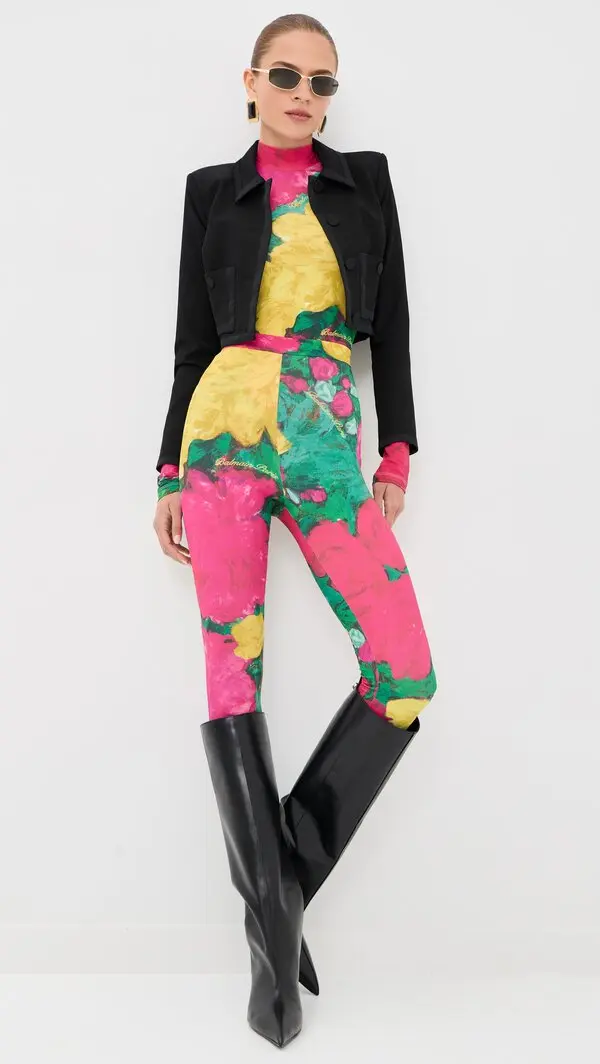 Balmain Second Skin Roses Print Jersey Leggings