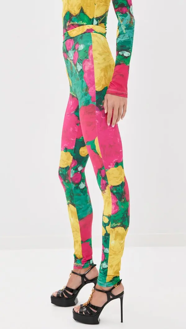 Balmain Second Skin Roses Print Jersey Leggings