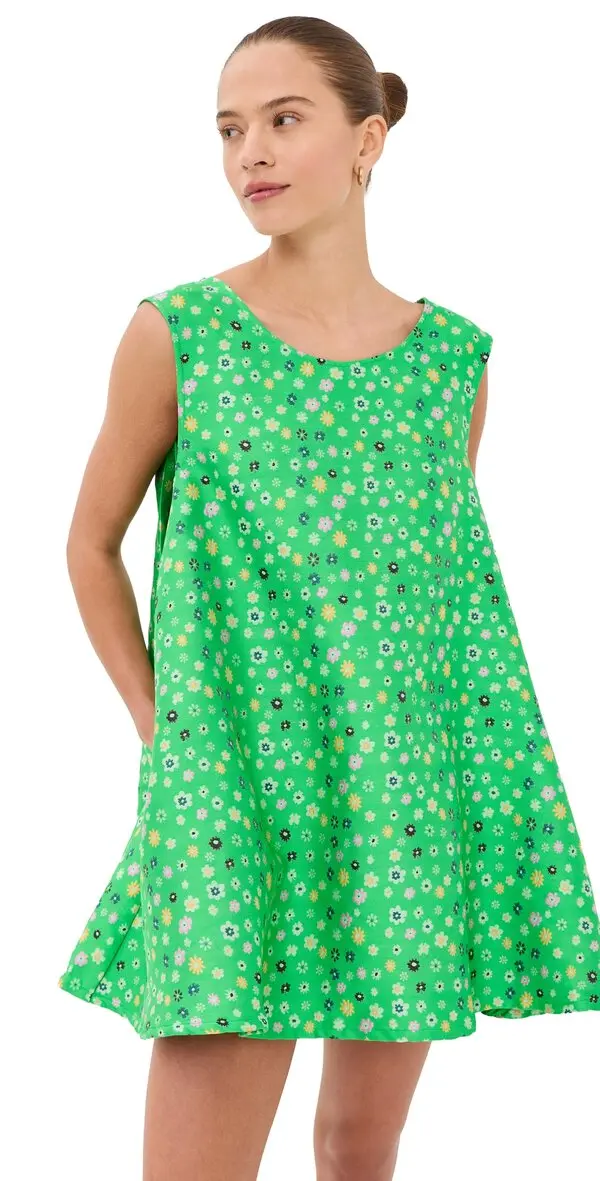 La Vie Style House Floral Brocade Pleat Dress - Green & Multi