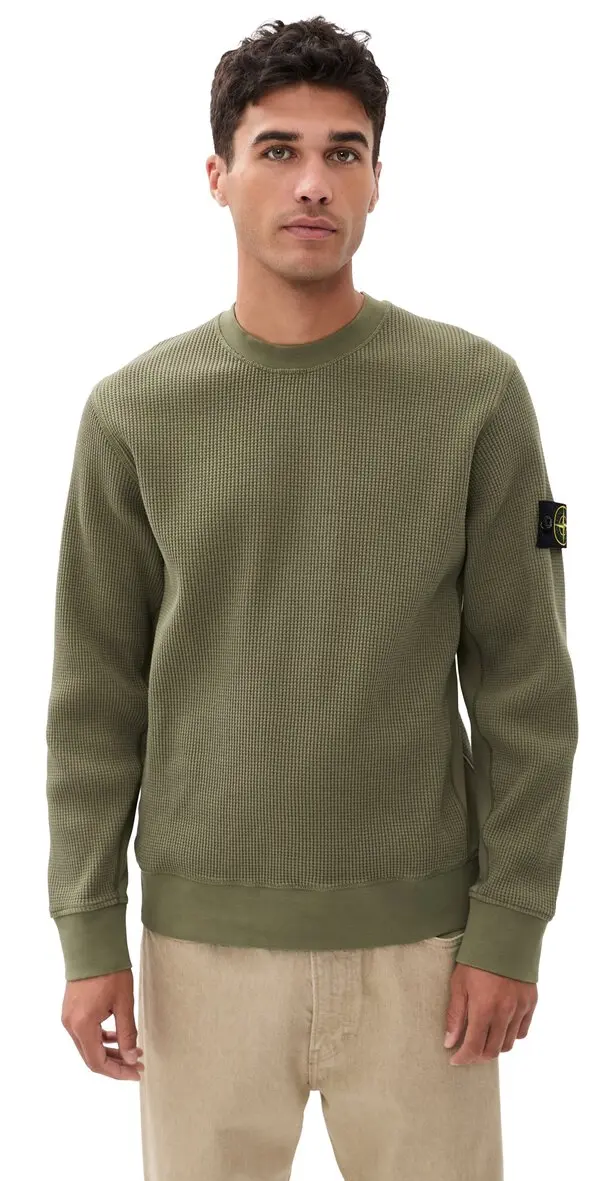 Stone Island Cotton Waffle Crew Sweatshirt - Military Green