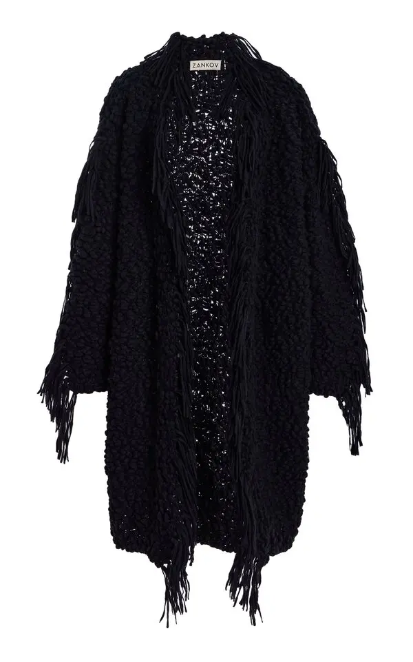 ZANKOV Wells Fringed Wool-blend Coat - Black