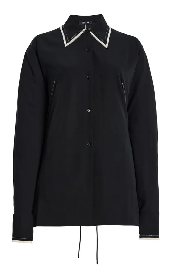 ASHLYN Bray Wool-blend Tie-back Shirt - Black
