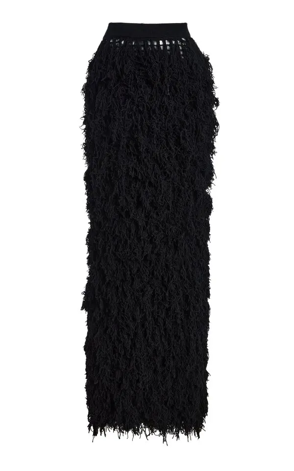 ASHLYN Curly Textured Merino Wool Maxi Skirt - Black