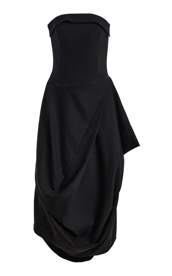ASHLYN Evelin Virgin Wool Midi Dress - Black