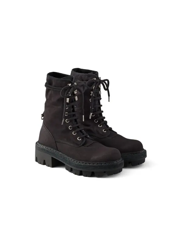 Prada Canvas Lace-up Ankle Boots