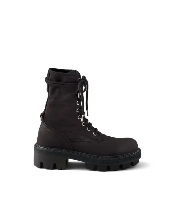Prada Canvas Lace-up Ankle Boots