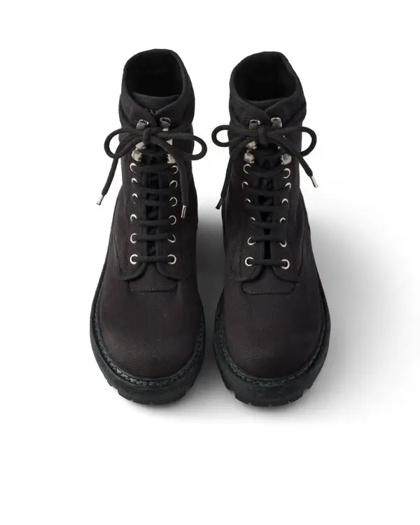 Prada Canvas Lace-up Ankle Boots