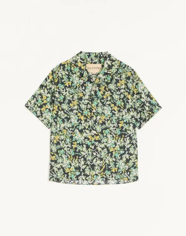 Valentino Garavani Cotton Poplin Bowling Shirt With Papier Floral Print - Black/multicolour