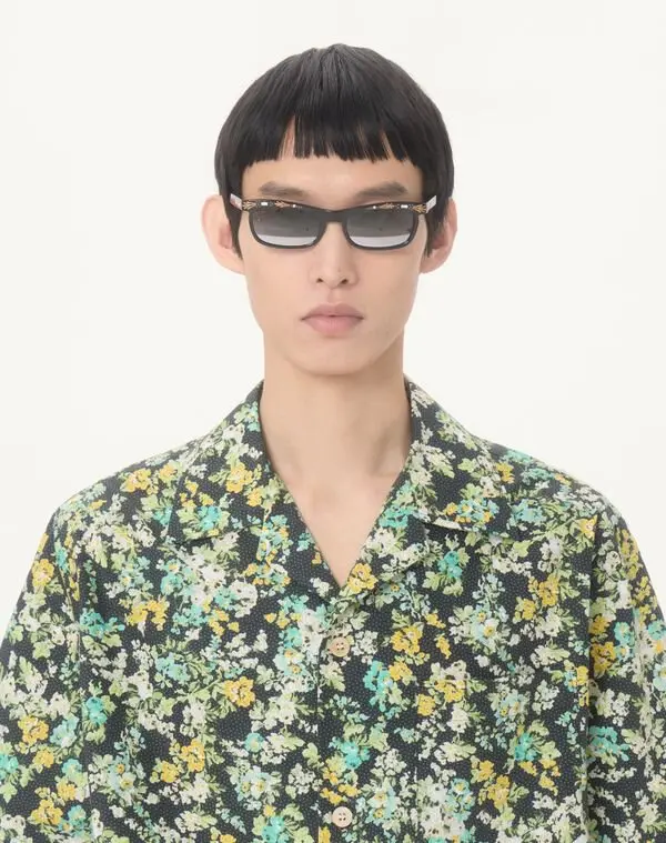 Valentino Garavani Cotton Poplin Bowling Shirt With Papier Floral Print - Black/multicolour
