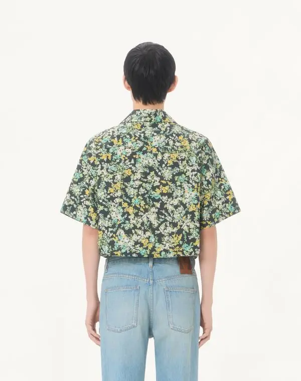 Valentino Garavani Cotton Poplin Bowling Shirt With Papier Floral Print - Black/multicolour
