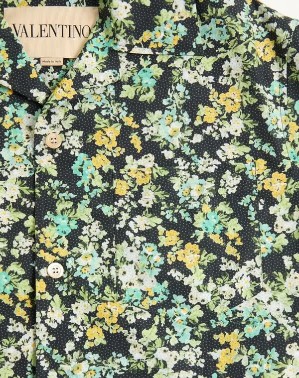 Valentino Garavani Cotton Poplin Bowling Shirt With Papier Floral Print - Black/multicolour