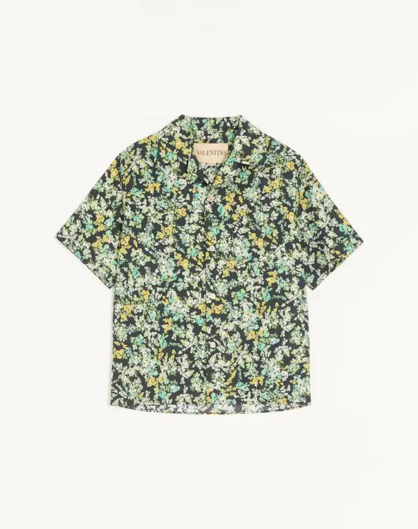 Valentino Garavani Cotton Poplin Bowling Shirt With Papier Floral Print - Black/multicolour