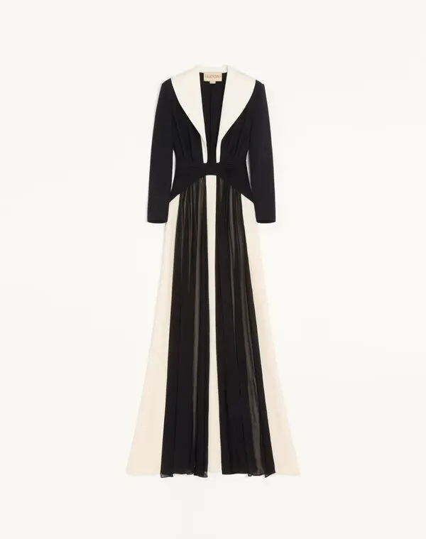 Valentino Garavani Cady Couture Gown With Draped Basque And Faille Collar - Black/vanilla
