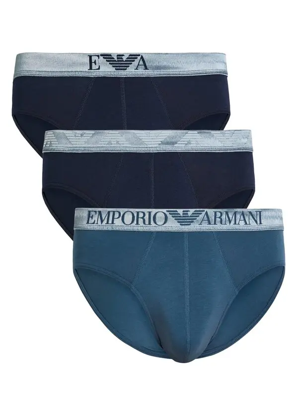 Emporio Armani Logo Stretch-cotton Briefs - Blue