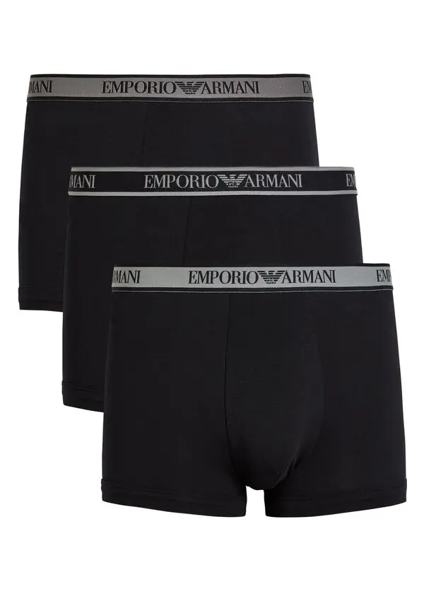 Emporio Armani Logo Stetch-cotton Trunks - Black