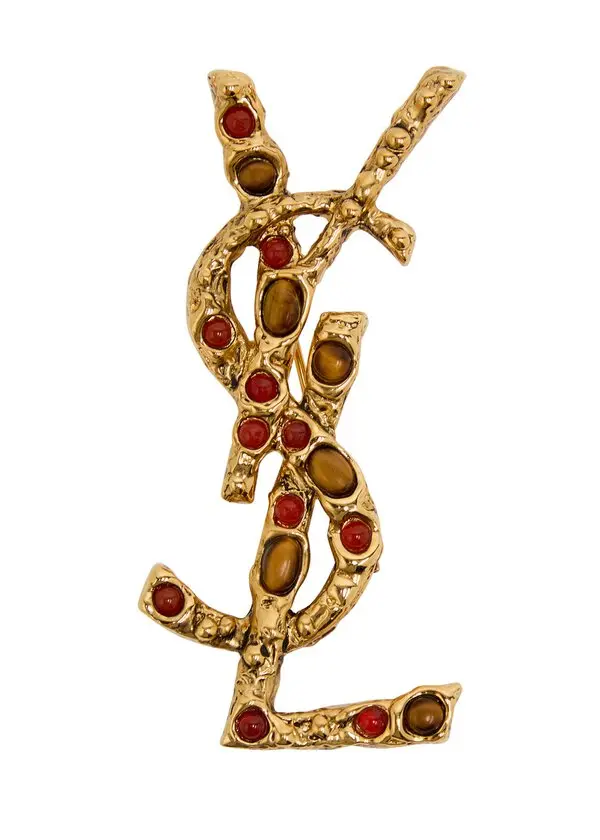 Saint Laurent Cassandre Stone-embellished Brooch - Gold
