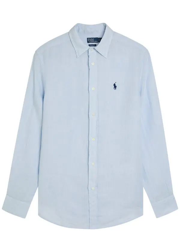 Polo Ralph Lauren Logo-embroidered Linen Shirt - Light Blue
