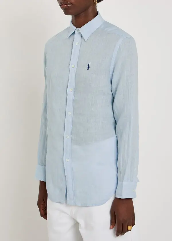 Polo Ralph Lauren Logo-embroidered Linen Shirt - Light Blue