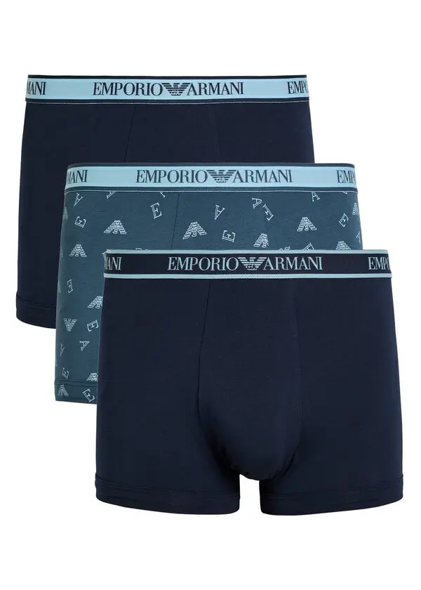 Emporio Armani Logo Stretch-cotton Trunks - Blue