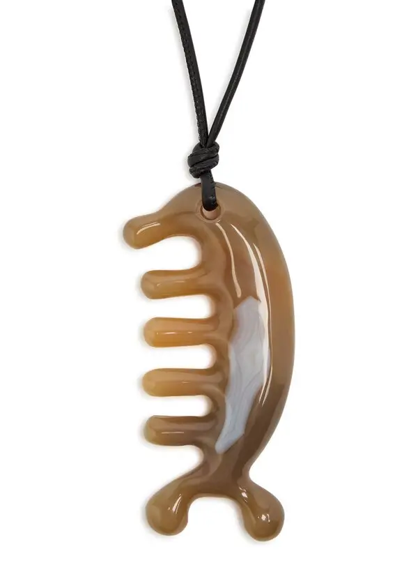 LEMAIRE Beluga Gua Sha Agate And Leather Necklace - Grey