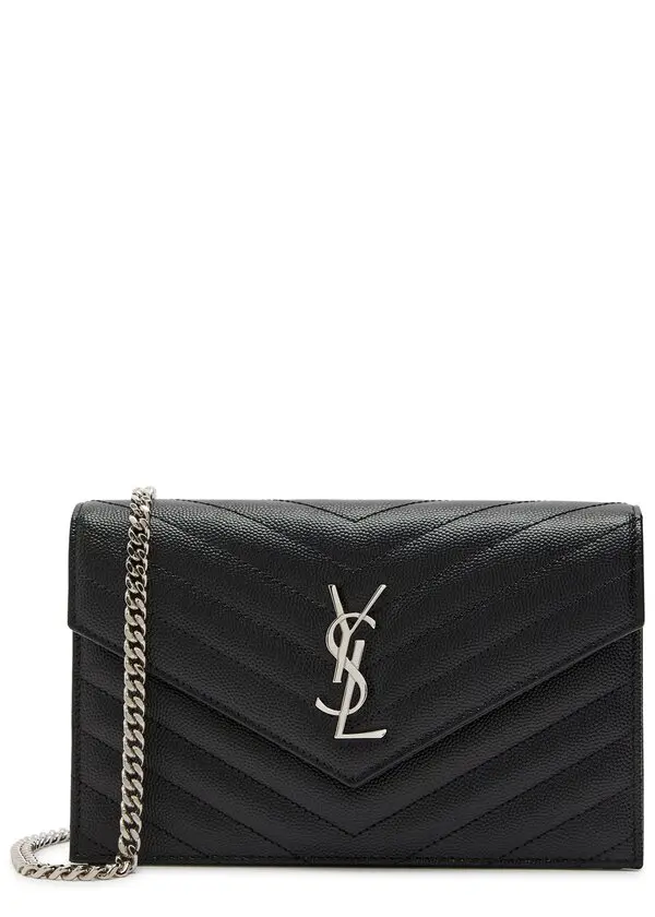 Saint Laurent Quilted Pebbled Leather Wallet-on-chain - Black