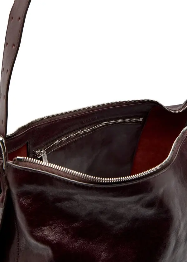LEMAIRE Belted Leather Hobo Bag - Dark Brown